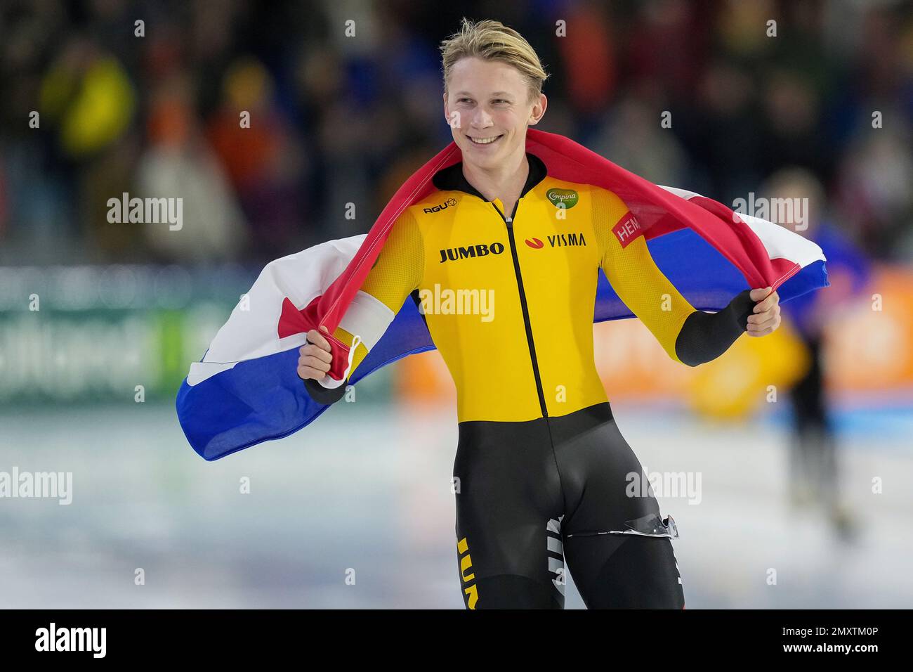 HEERENVEEN, NETHERLANDS - FEBRUARY 3: Merijn Scheperkamp of Team Jumbo Visma competing on the ...