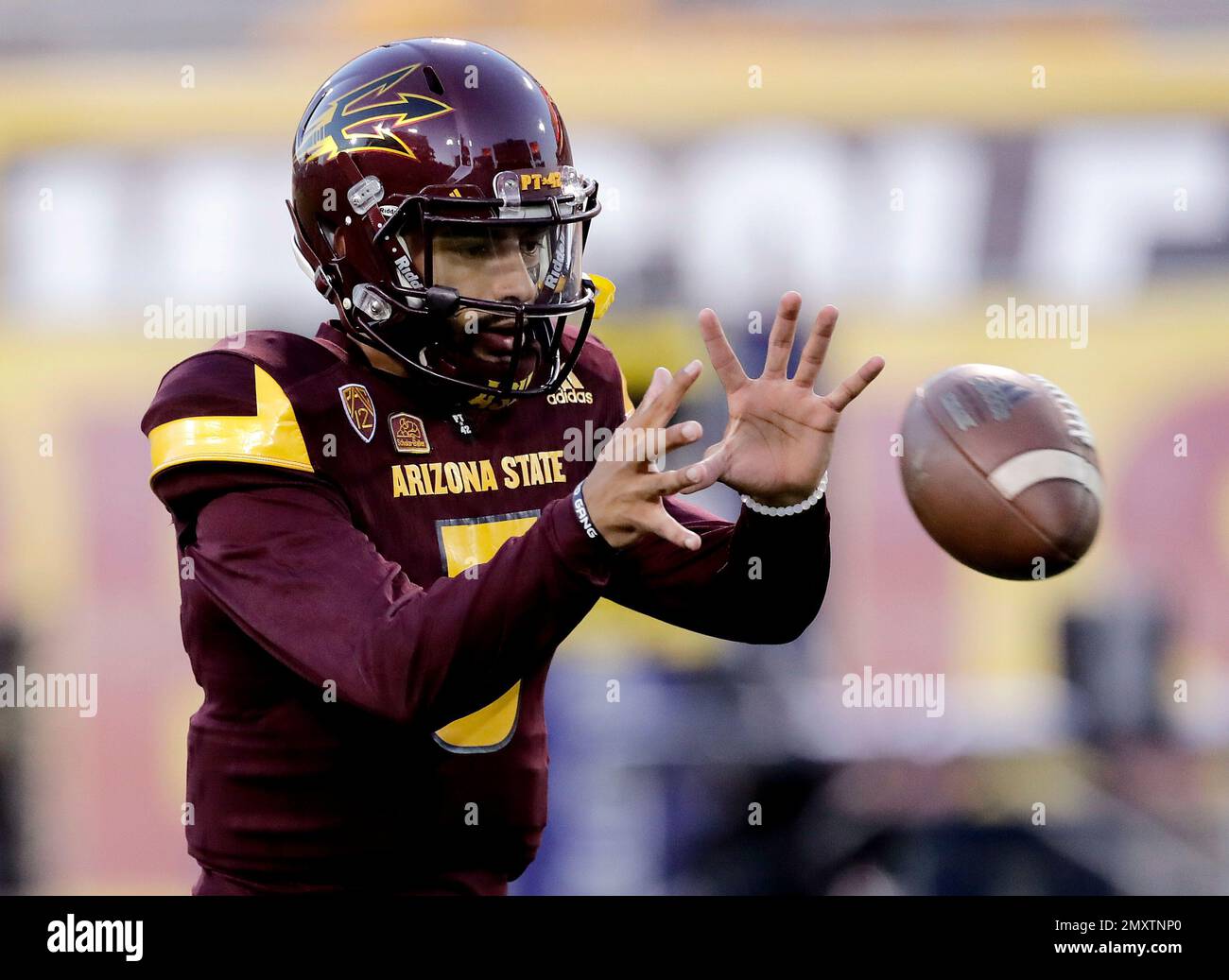 Arizona State quarterback Manny Wilkins warms up for an NCAA college ...
