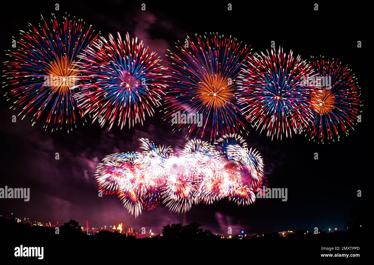 A beautiful long exposure shot of colorful fireworks in Malta Stock ...