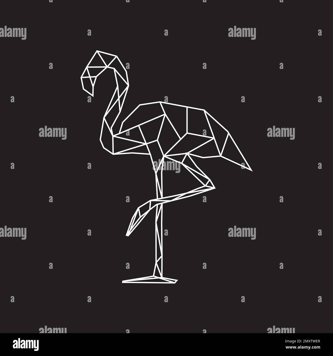 Vector illustration. Polygonal abstract linear flamingo. Geometric ...