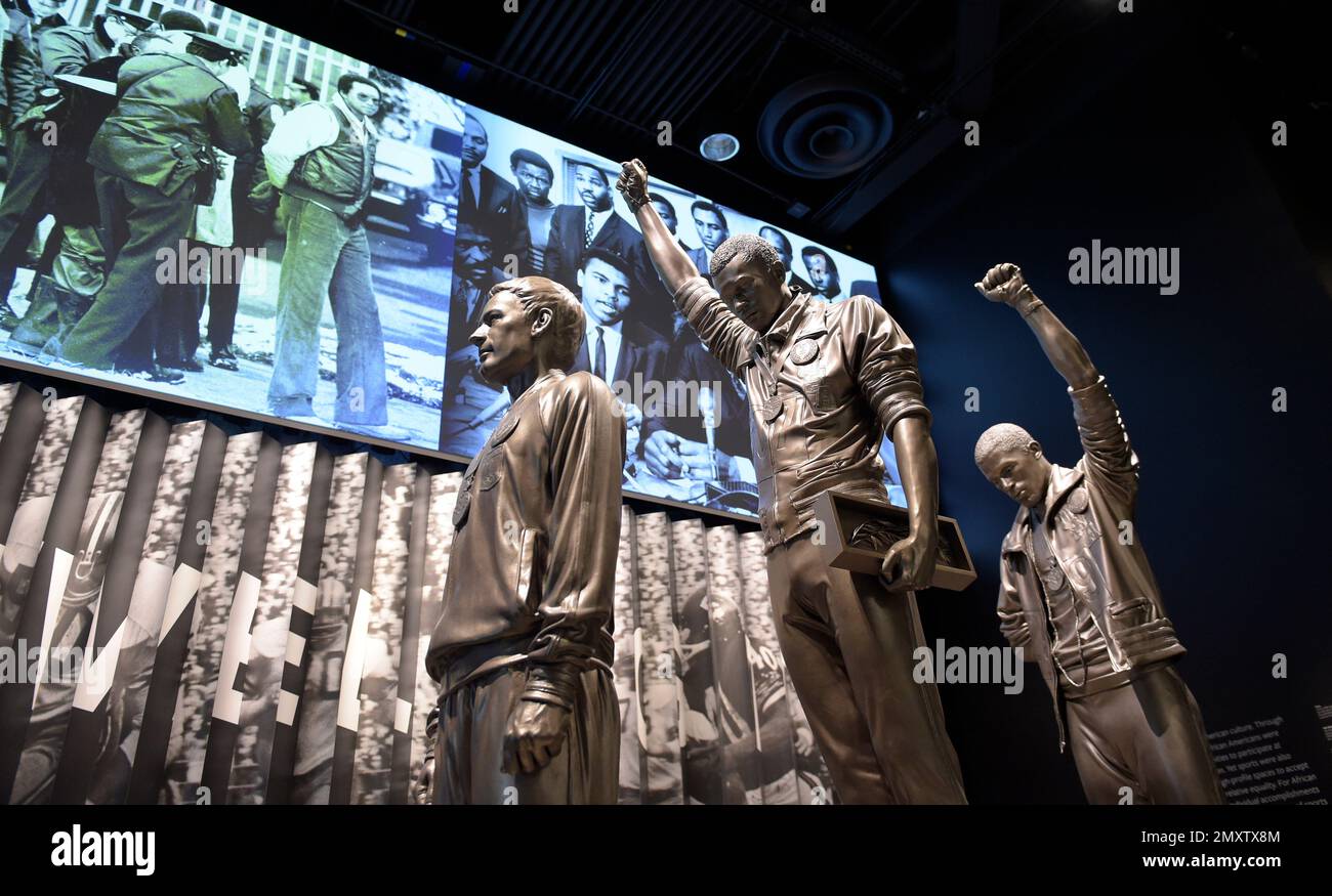 A statue of the 1968 Olympics Black Power salute is on display at the ...