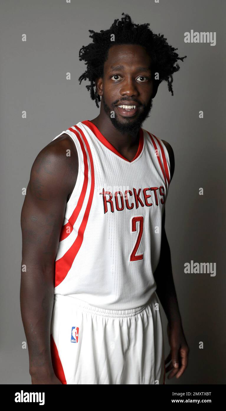 Houston Rockets' Patrick Beverley poses during an NBA basketball media ...