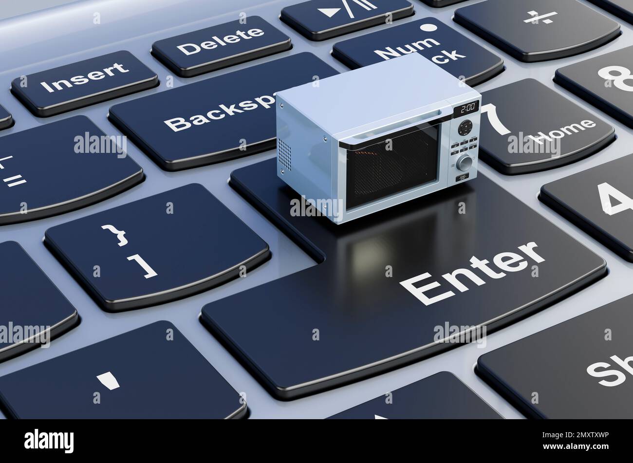 Combination oven, microwave on laptop keyboard, 3D rendering Stock ...