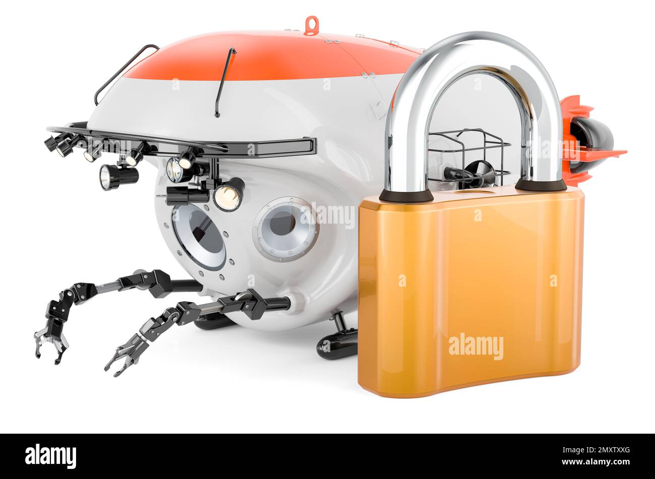 Bathyscaphe with padlock, 3D rendering isolated on white background ...