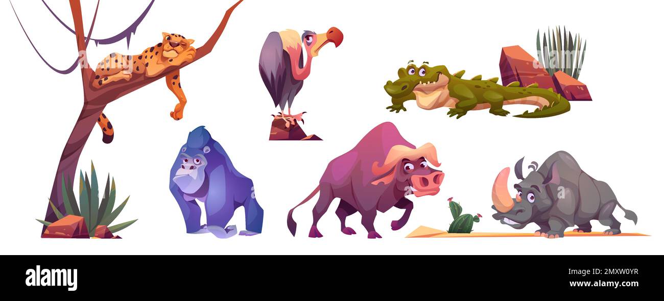 Cartoon set of African wild animals isolated on white background ...