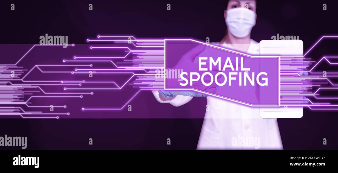 Text caption presenting Email Spoofing. Business showcase secure the ...