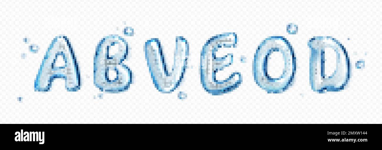 Water type font, liquid letters set. Pure aqua splashes in shape of ...