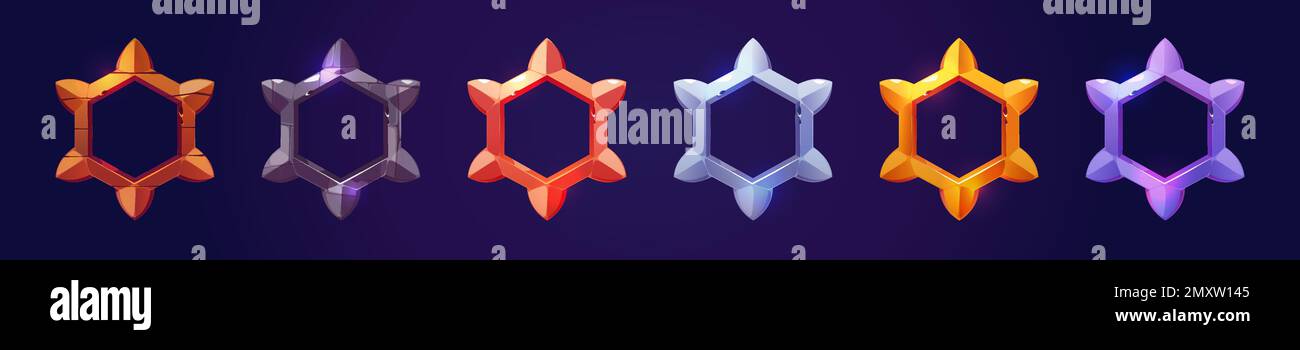 Set of game avatar frames in star shape isolated on dark background ...