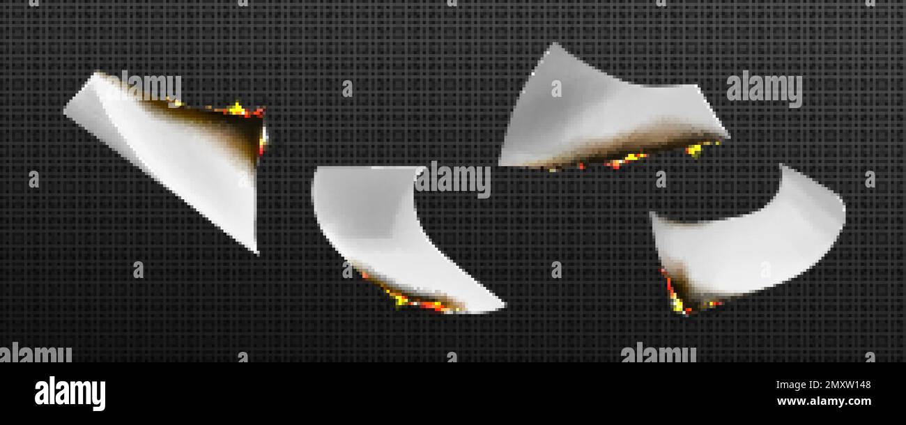 Burning white paper pages with fire. Blank sheets with flame and black ...