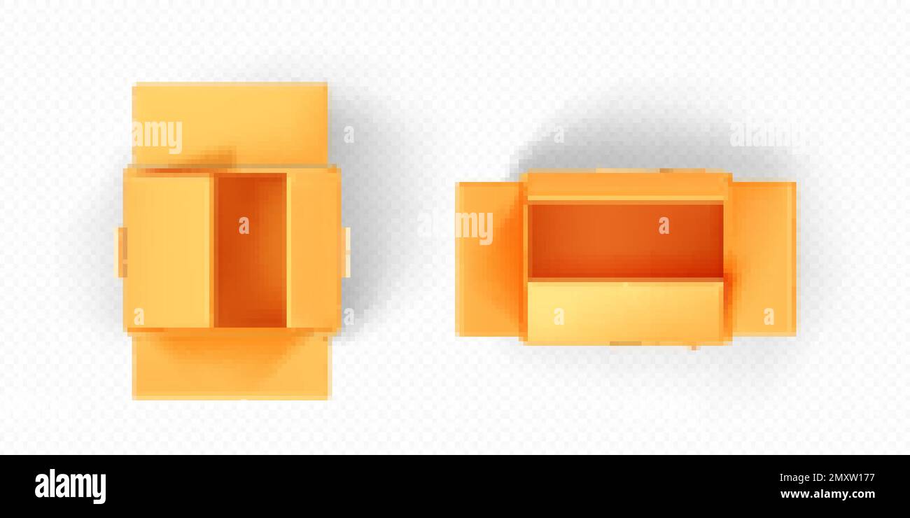 Top view of open cardboard box isolated on transparent background. 3D ...