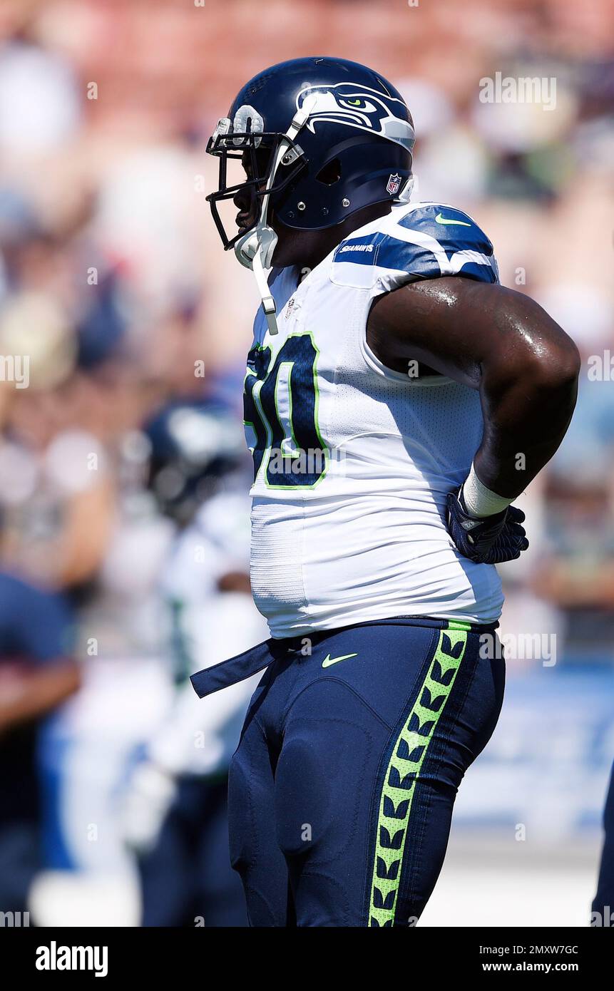 Seattle Seahawks defensive tackle Jarran Reed (90) warms up prior to an ...