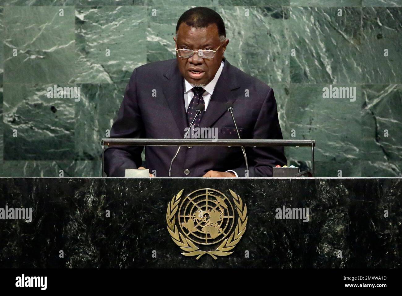Namibia's President Hage Geingob addresses the 71st session of the ...