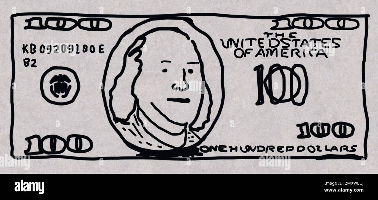 Cartoon hand drawn 100 dollar banknote for design purpose Stock Photo ...