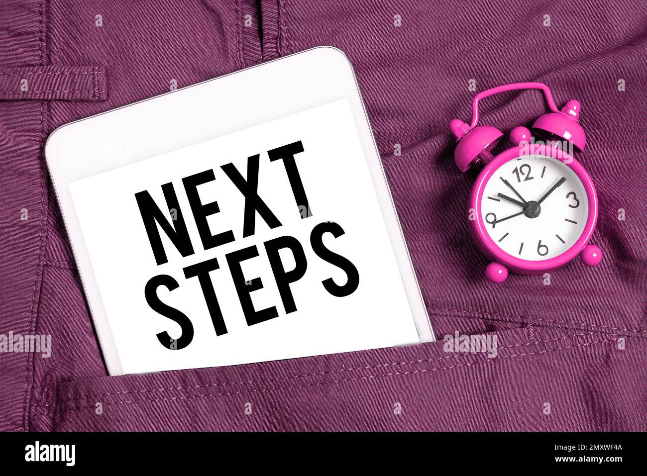 Text caption presenting Next Steps, Business overview numper of process ...