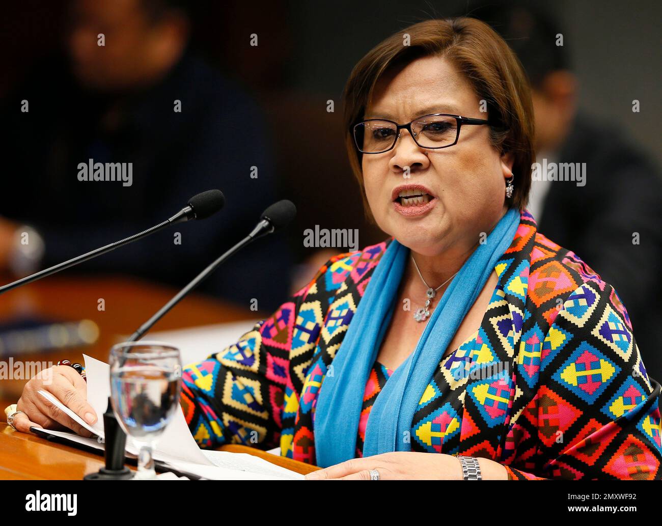 Opposition Senator Leila De Lima delivers a speech during the ...