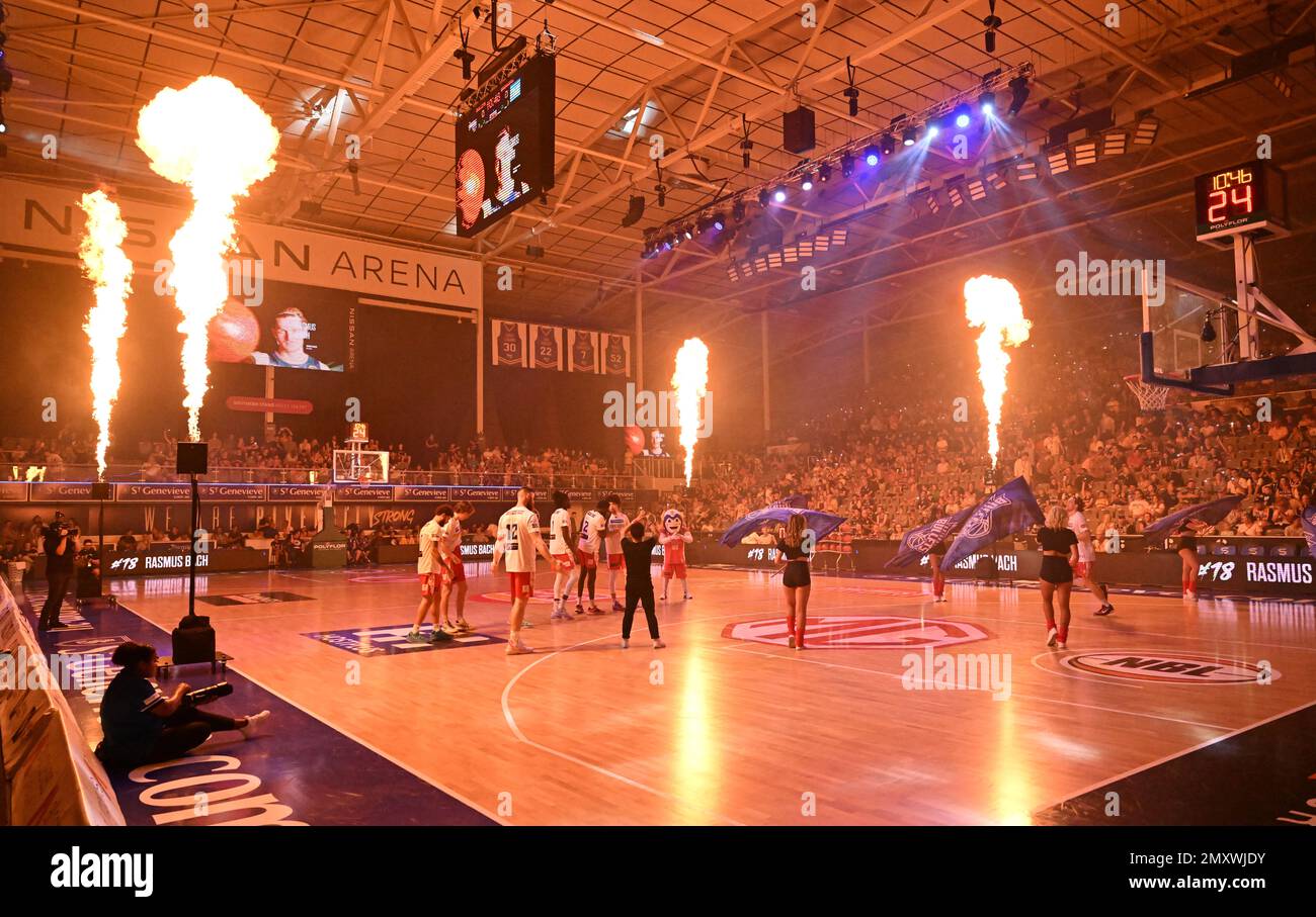 Bullets players are seen running onto the court during the NBL ...