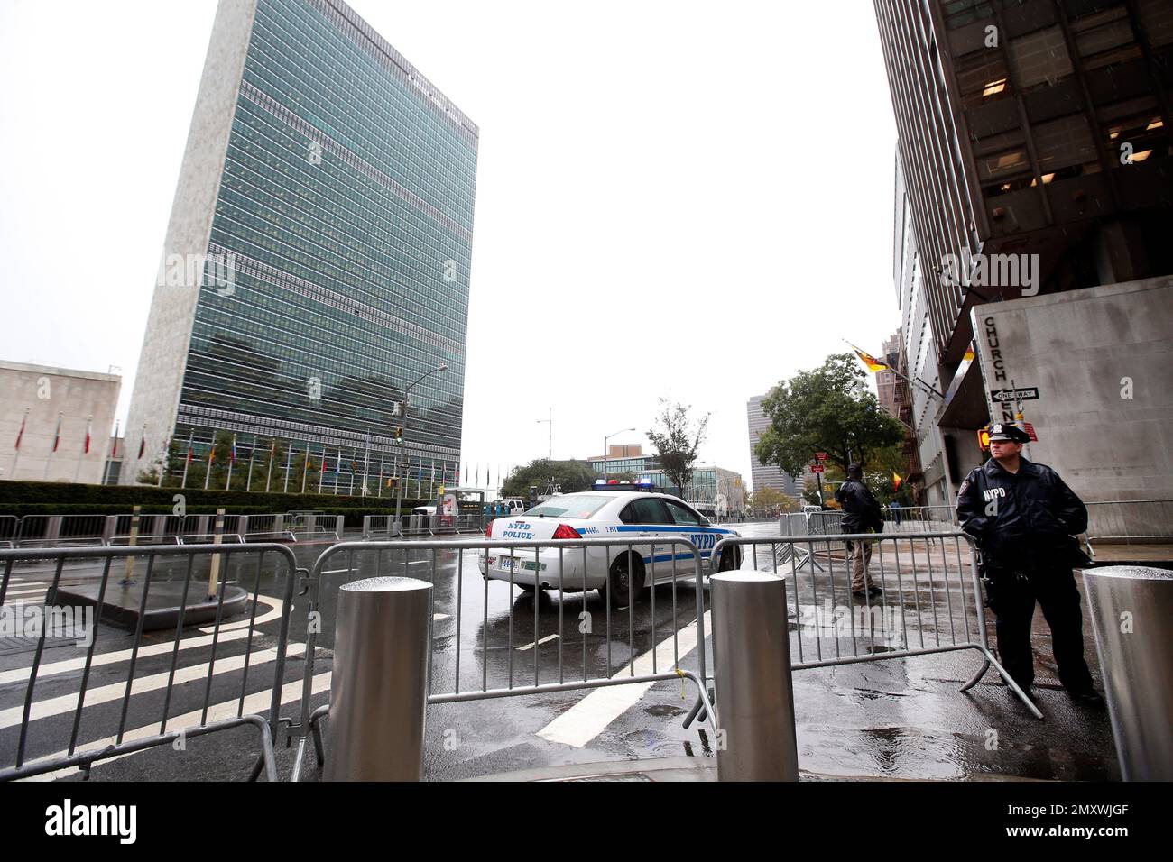 Police man a checkpoint near United Nations headquarters, Monday, Sept ...