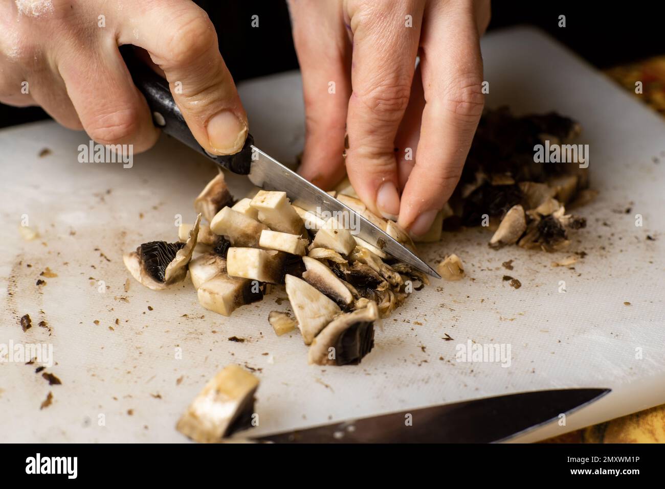 Womens hands cut mushrooms hi-res stock photography and images - Alamy
