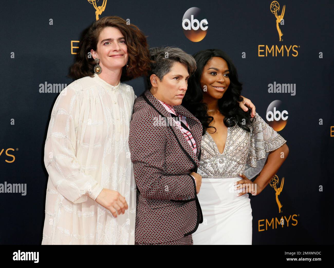 Gaby Hoffmann, from left, Jill Soloway and Alexandra Grey arrive at the ...