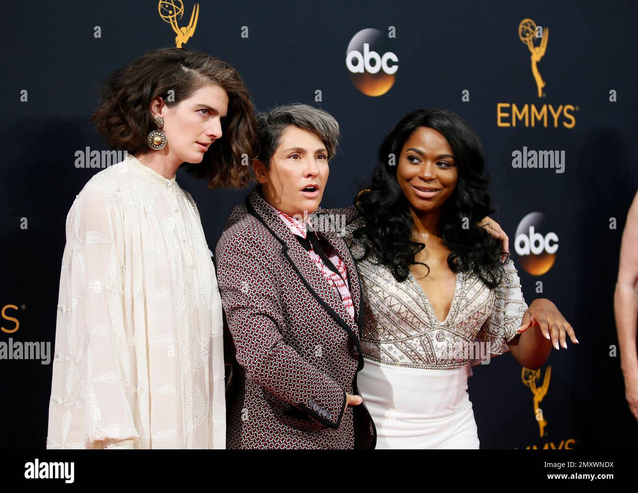 Gaby Hoffmann, from left, Jill Soloway and Alexandra Grey arrive at the ...