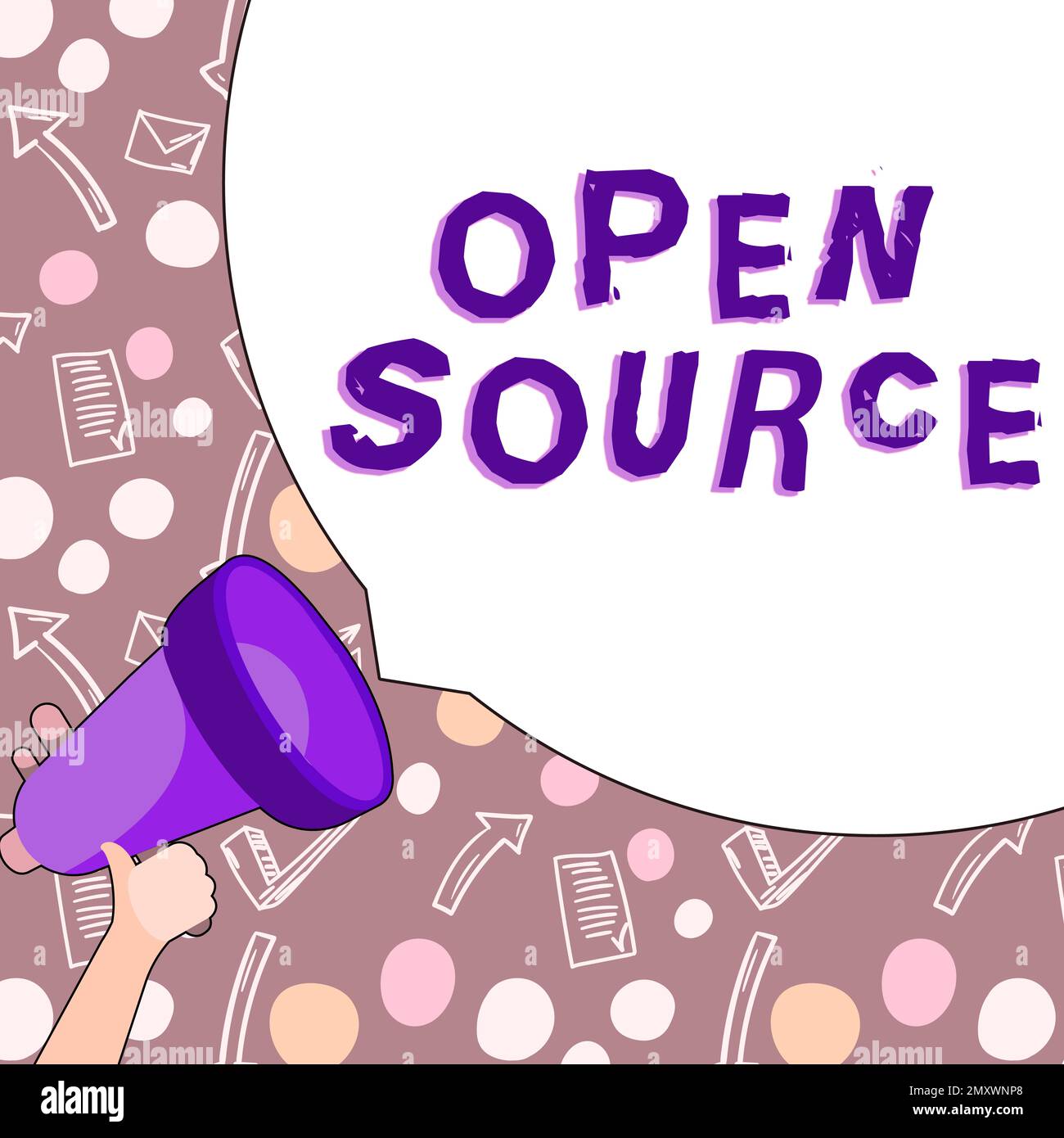 Conceptual caption Open Source. Business idea denoting software which original source code ...