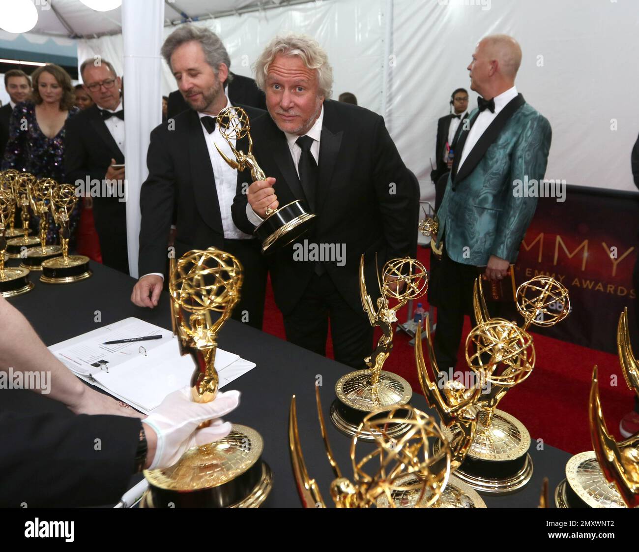 EXCLUSIVE - Larry Karaszewski poses with at Emmy at the 68th Primetime ...