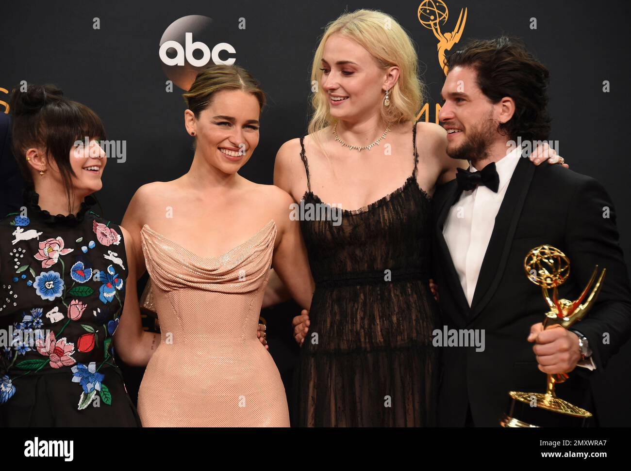 Maisie Williams, from left, Emilia Clarke, Sophie Turner, and Kit ...