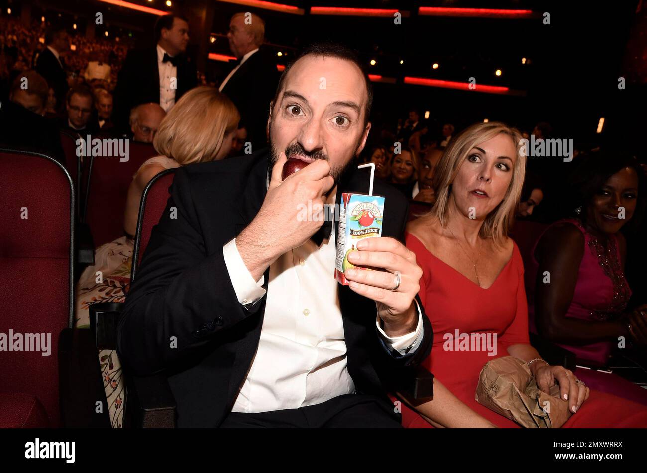 EXCLUSIVE - Tony Hale, left, and Martel Thompson pose in the audience ...