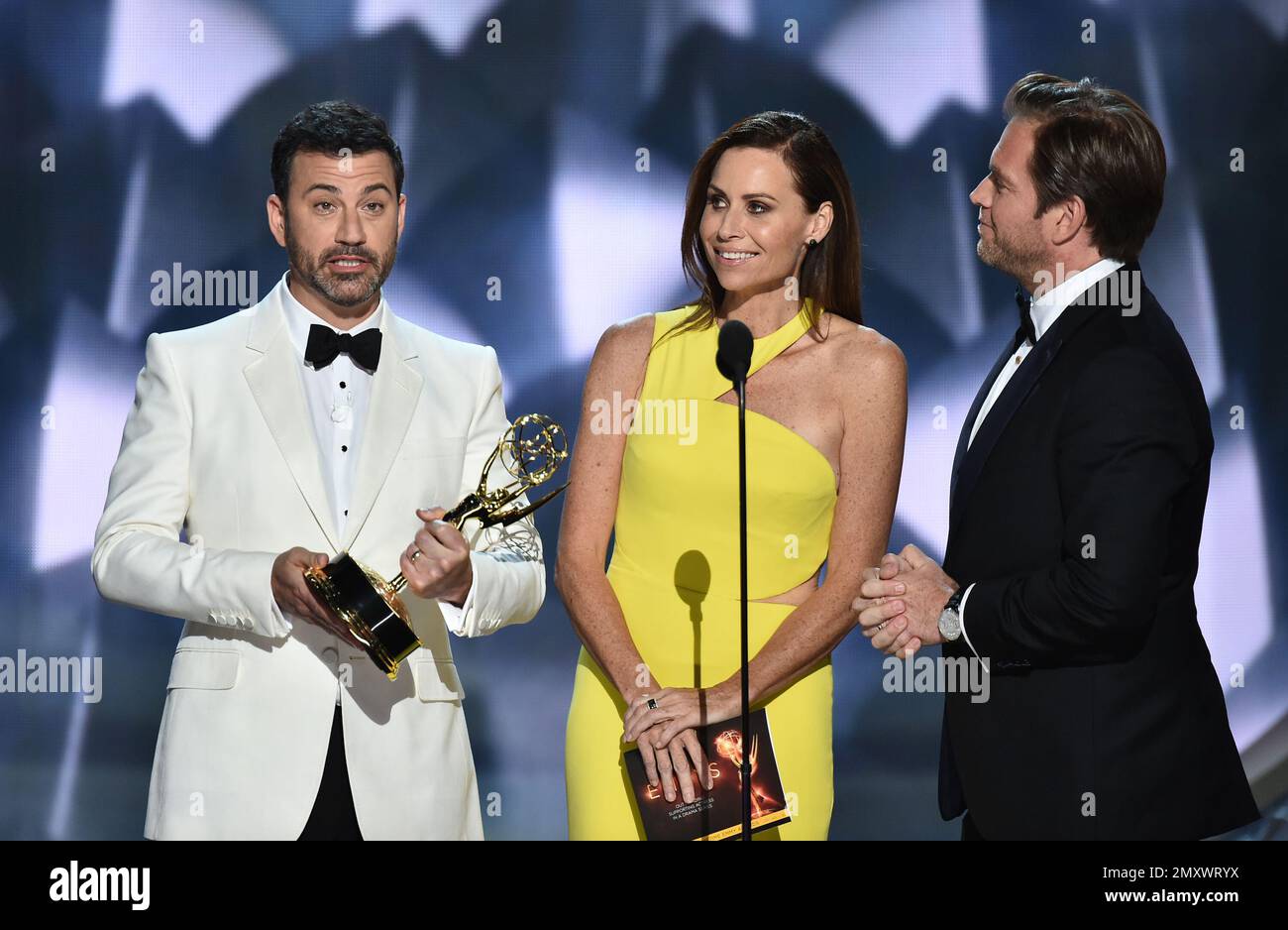 Jimmy Kimmel, from left, Minnie Driver and Michael Weatherly present ...