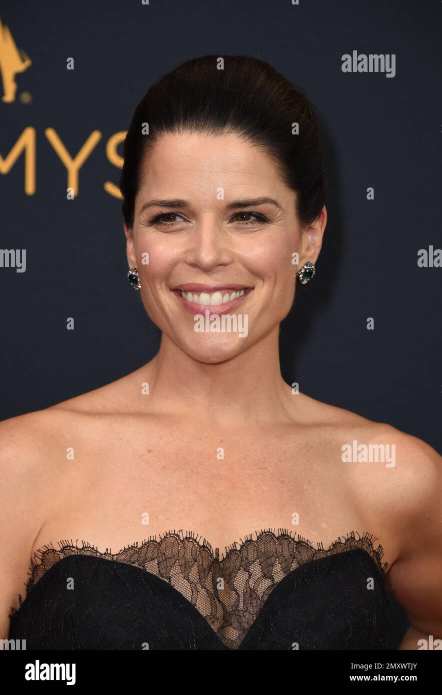 Neve Campbell arrives at the 68th Primetime Emmy Awards on Sunday, Sept ...