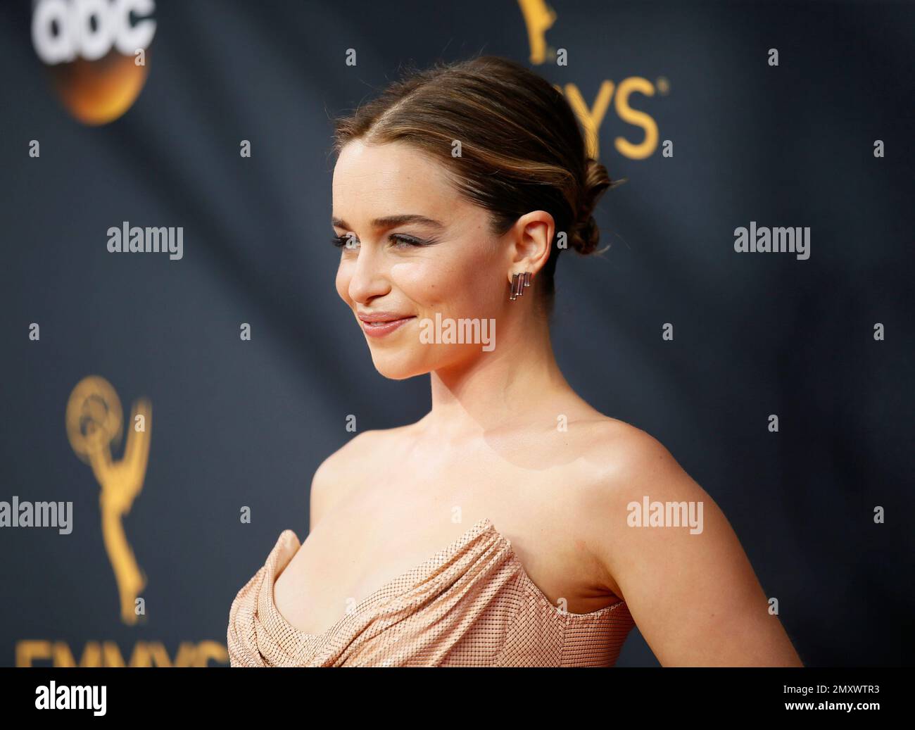 Emilia Clarke arrives at the 68th Primetime Emmy Awards on Sunday, Sept ...