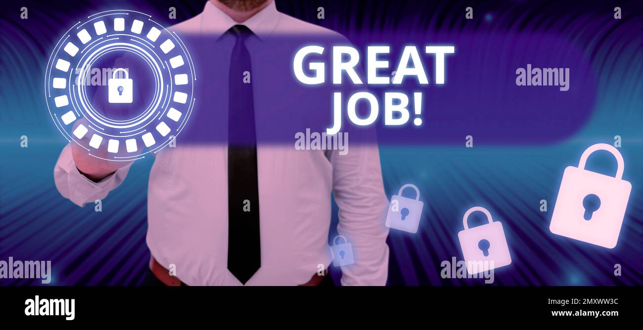 Conceptual caption Great Job. Business concept used praising someone for something they have ...