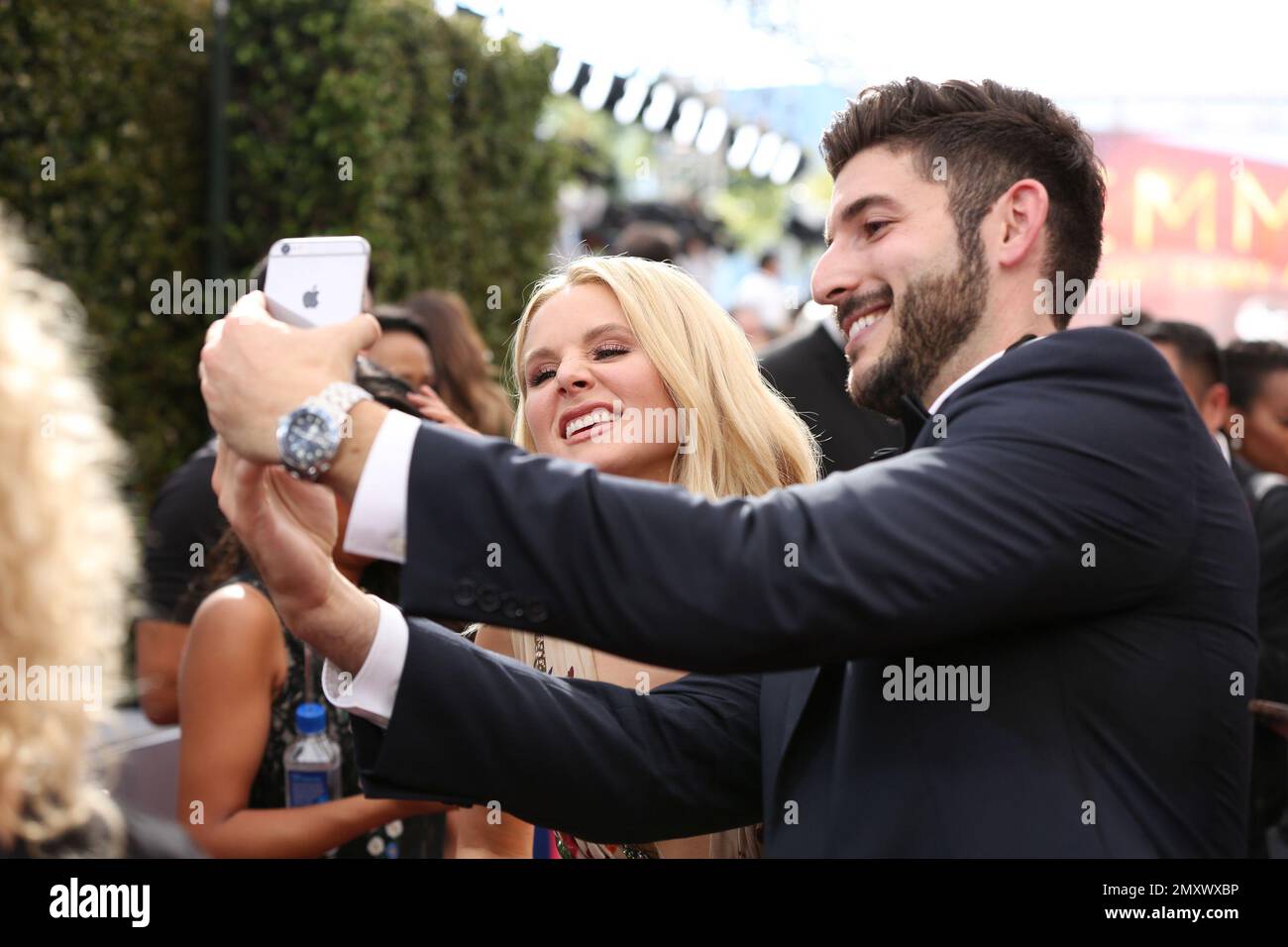 Kristen Bell poses for a selfie at the 68th Primetime Emmy Awards on ...