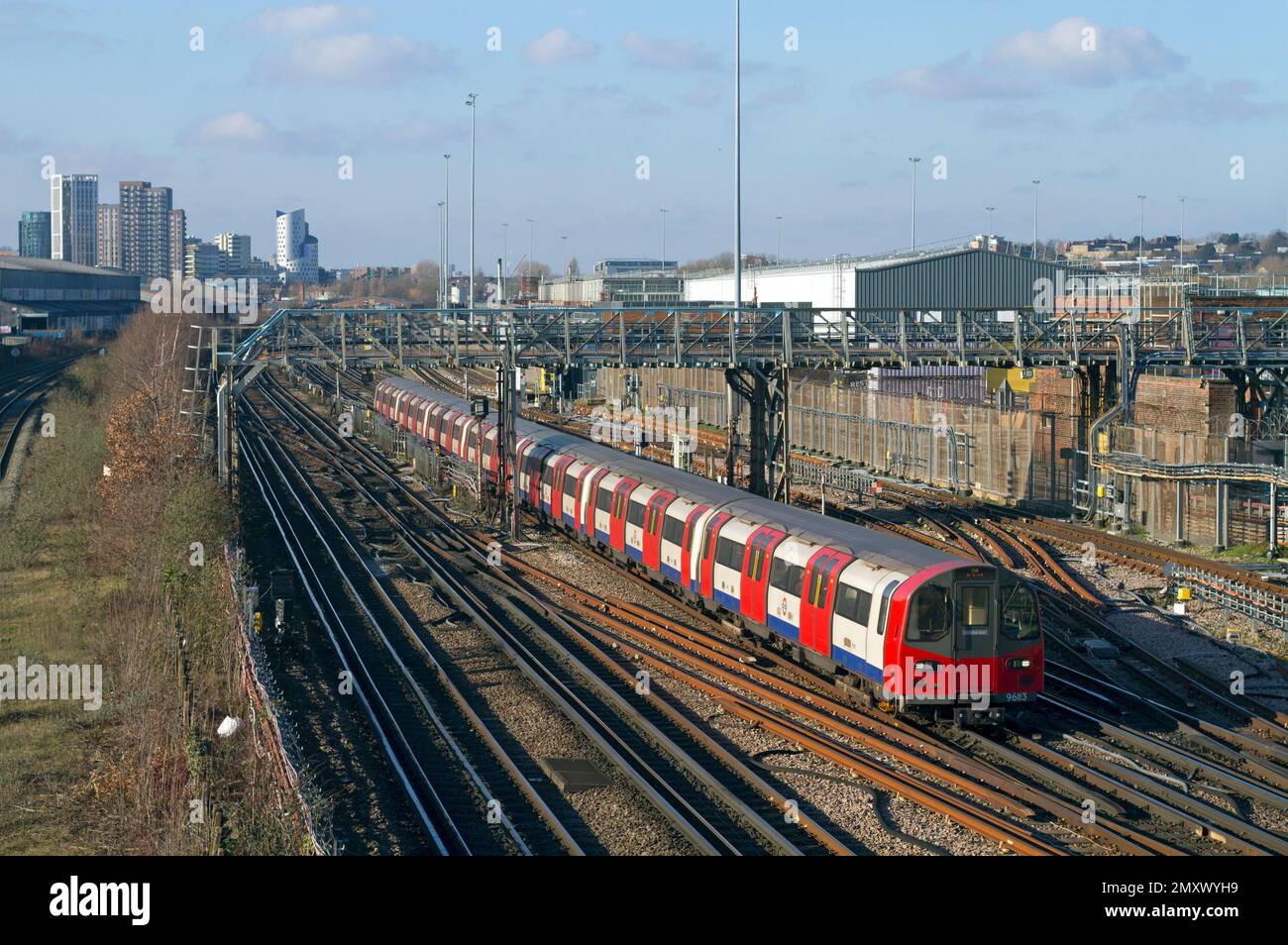 A train of London Underground 1996 stock working a Jubilee line service ...