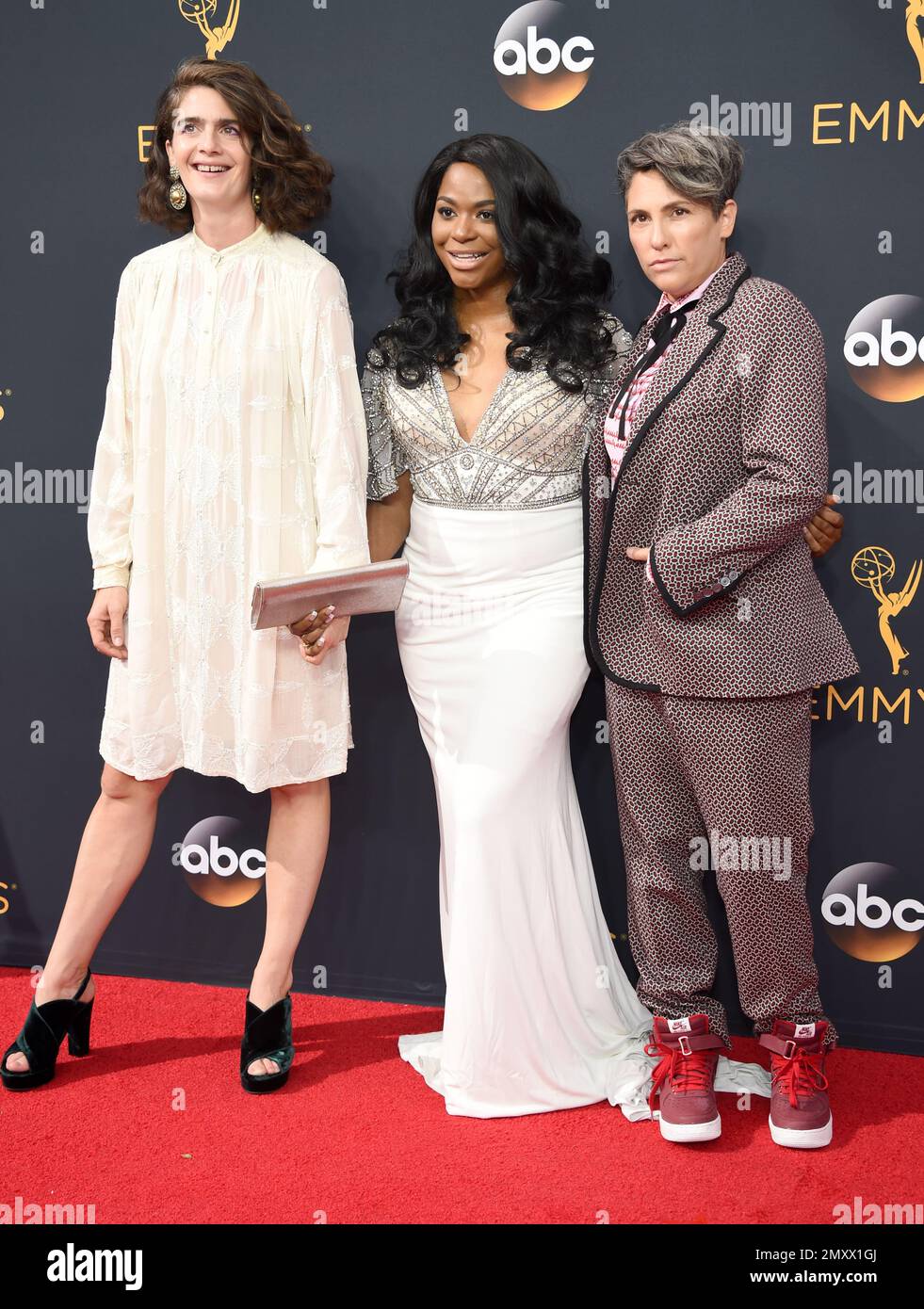 Gaby Hoffmann, from left, Alexandra Grey, Jill Soloway arrive at the ...