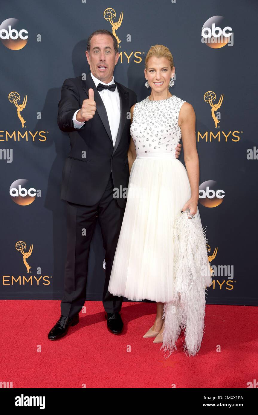 Jerry Seinfeld, left, and Jessica Seinfeld arrive at the 68th Primetime ...