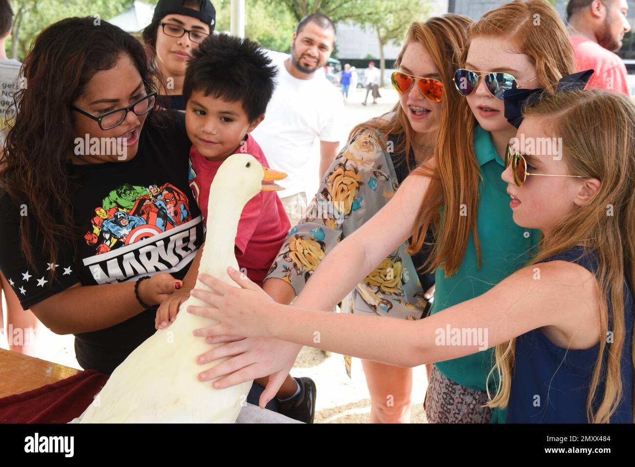 Attendees pet The Aflac Duck during CureFest for Children's Cancer on ...