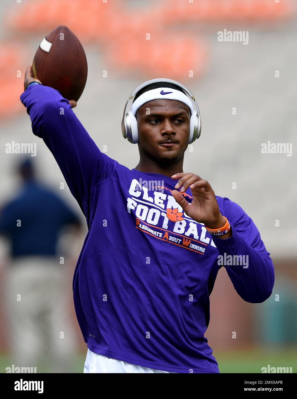 Clemson quarterback Deshaun Watson warms up before the start of an NCAA ...