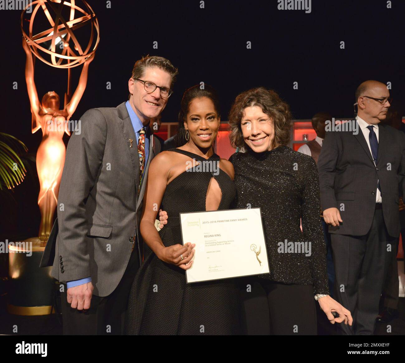 Bob Bergen, from left, Emmy nominee Regina King, and Lily Tomlin attend ...