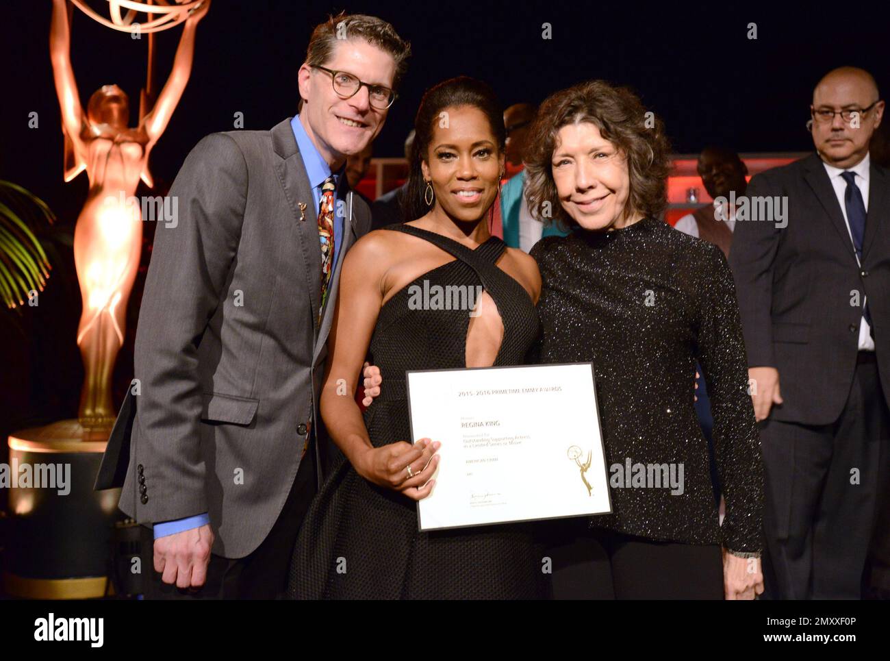 Bob Bergen, from left, Emmy nominee Regina King, and Lily Tomlin attend ...