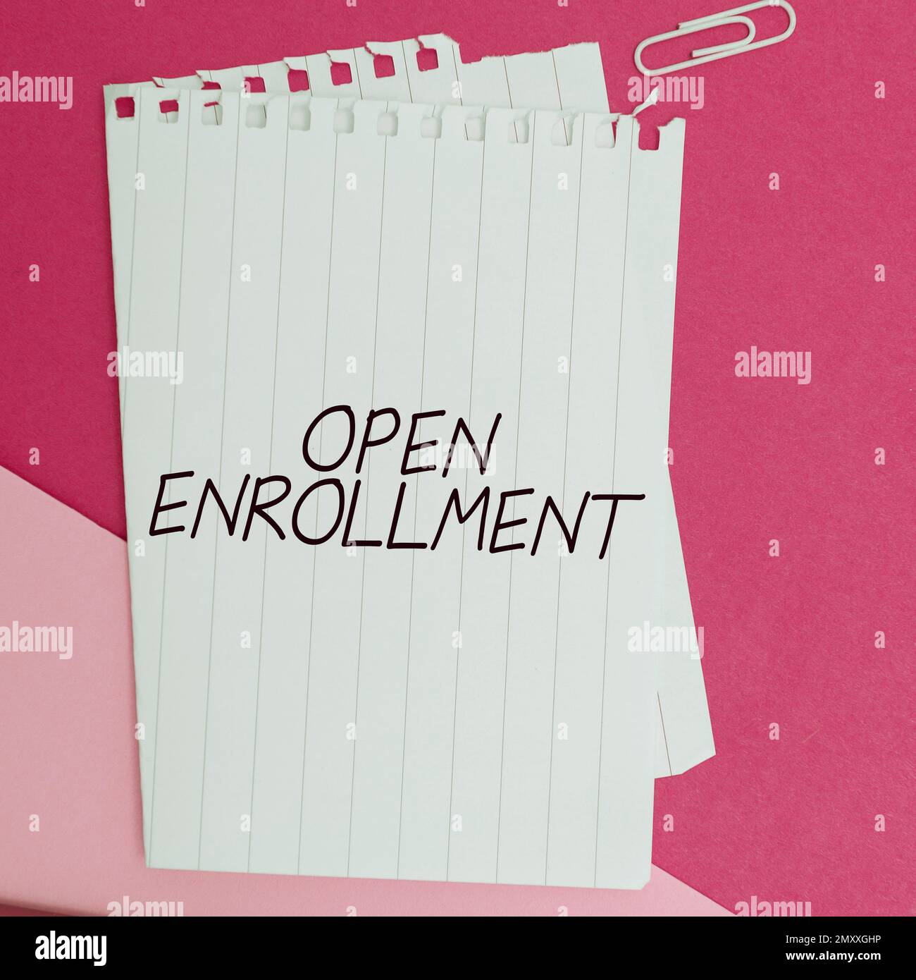 Text caption presenting Open Enrollment. Word Written on The yearly ...