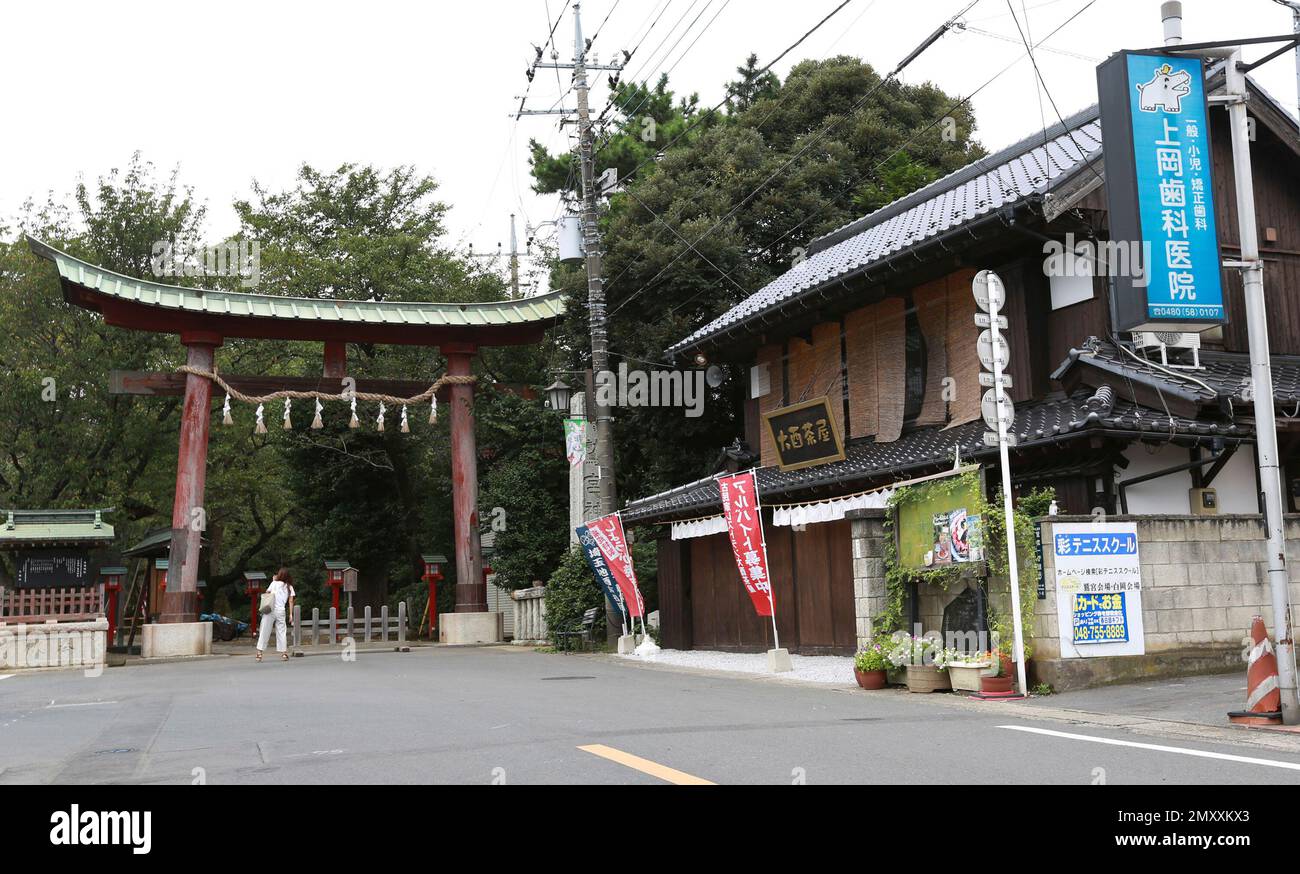 A visitor walks in front of a torii gate of Washinomiya Jinja, a ...