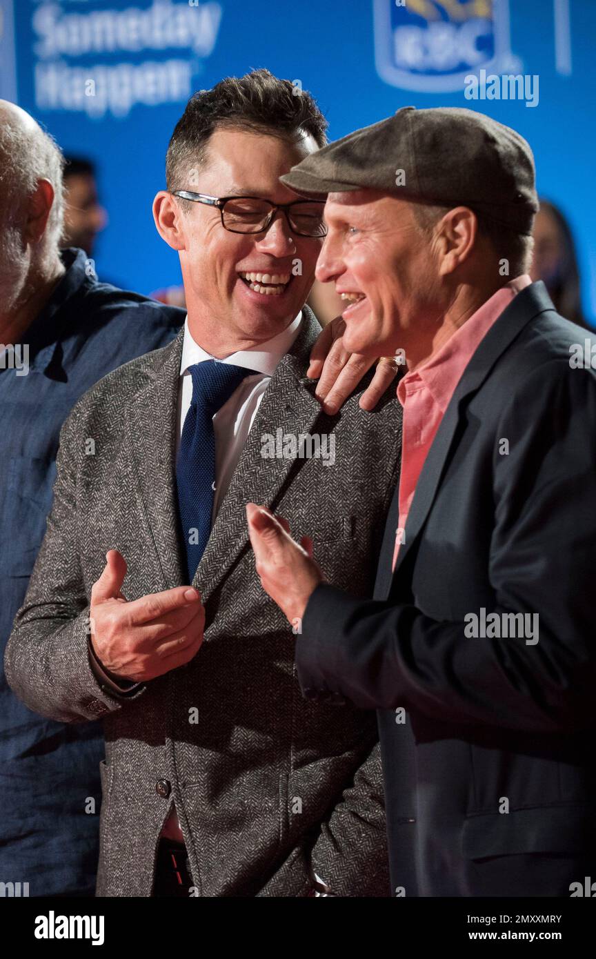 Actors Jeffrey Donovan, left, and Woody Harrelson attend the premiere ...