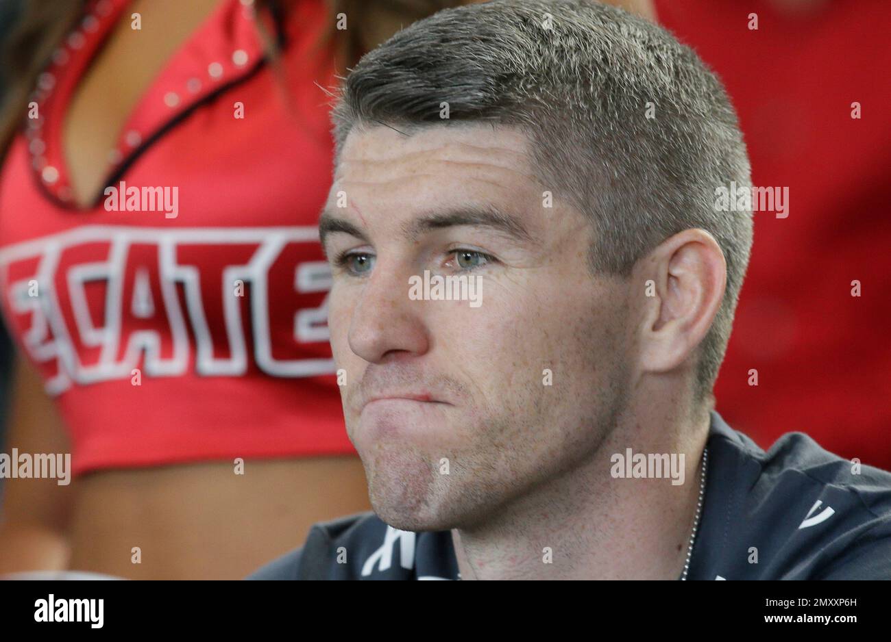 Liam Smith looks out from the stage during a press conference promoting ...