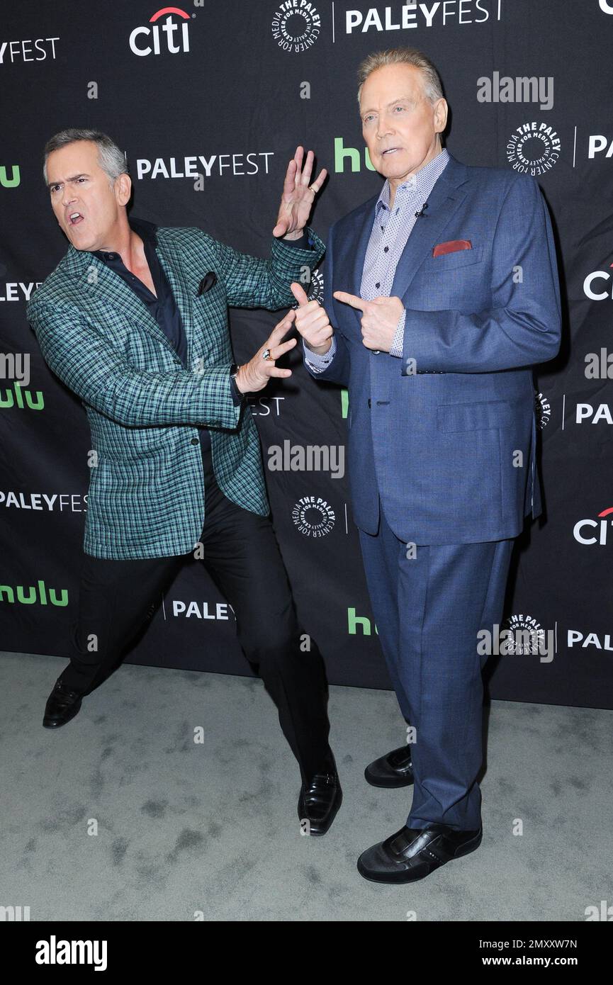 Bruce Campbell, left, and Lee Majors attend the "Ash vs Evil Dead ...