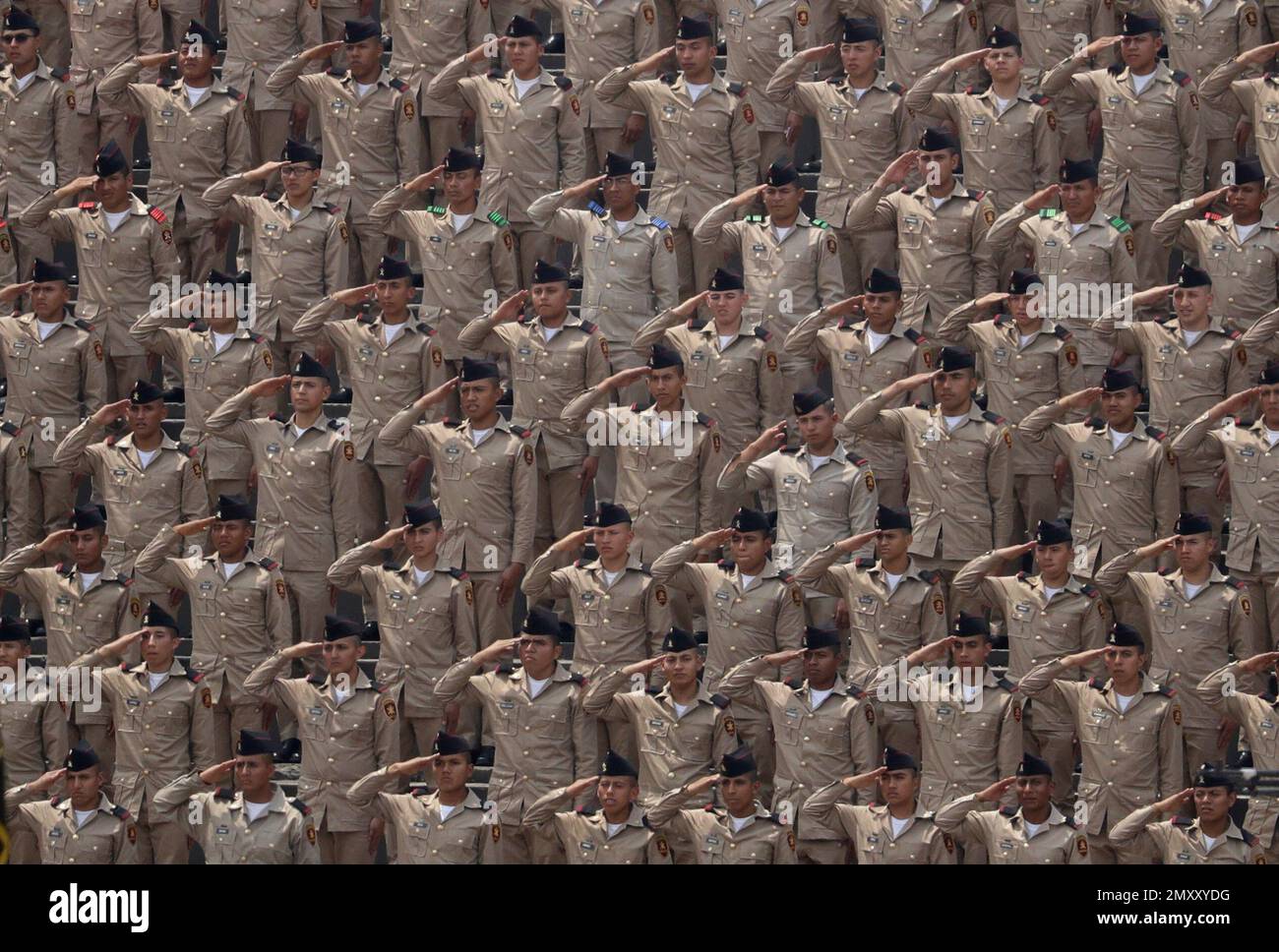 Cadets still in training salute during a graduation ceremony at the ...