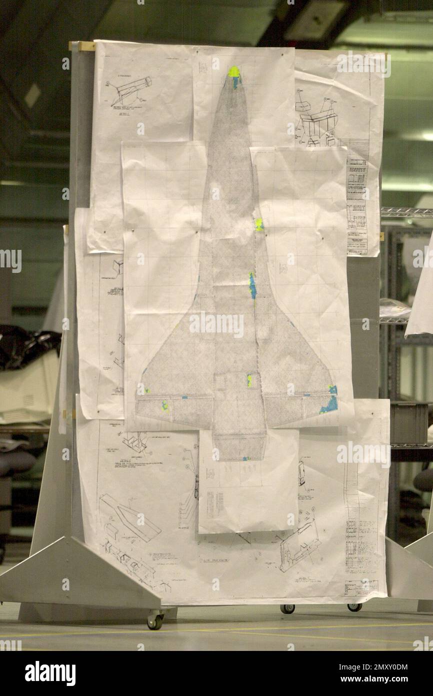 A diagram of the Space Shuttle Columbia is seen in the hanger where it ...