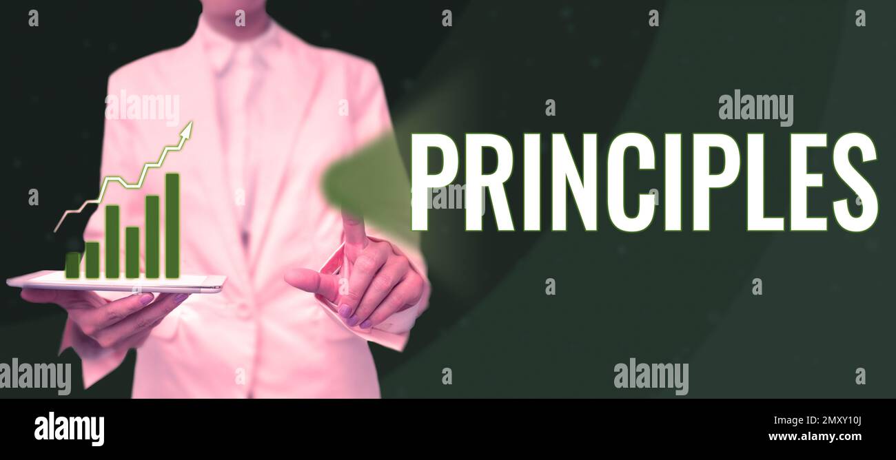 Text caption presenting Principles. Concept meaning fundamental truth ...