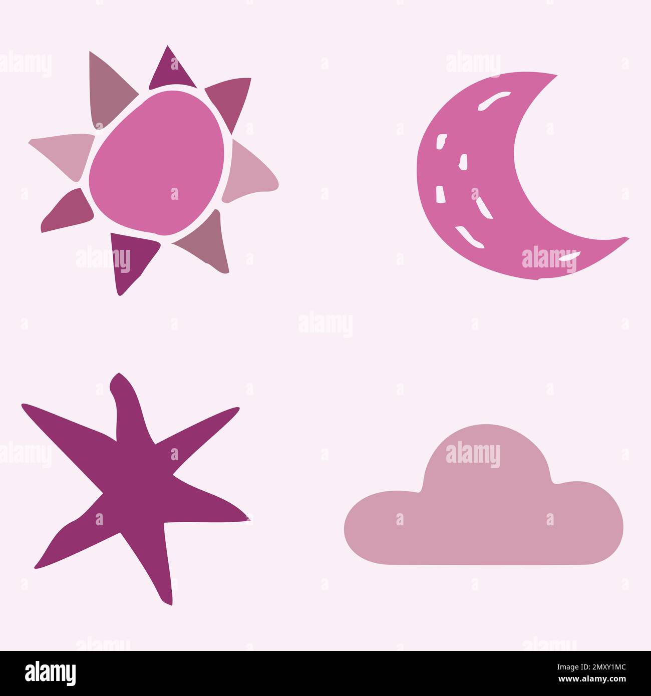 Cute whimsical sun and moon set of vector motifs. Illustration of night ...