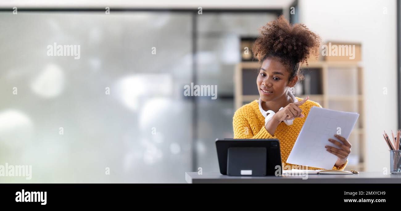 Black girl student online learning class study online video call ...